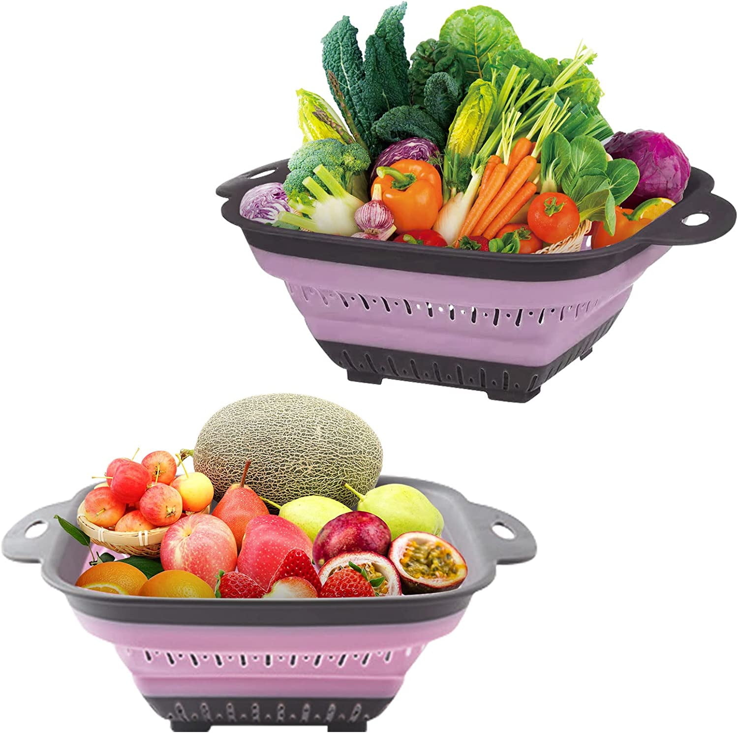 BAODELI Set of 2 Collapsible Silicone Colanders, BPA Free, for Pasta ...