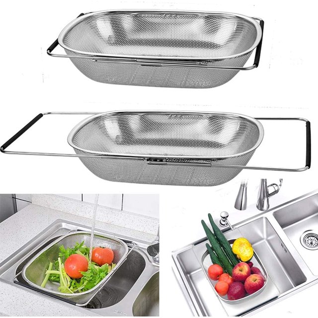 BAODELI - 6 Quart Stainless Steel Oval Colander with Expandable Handle ...