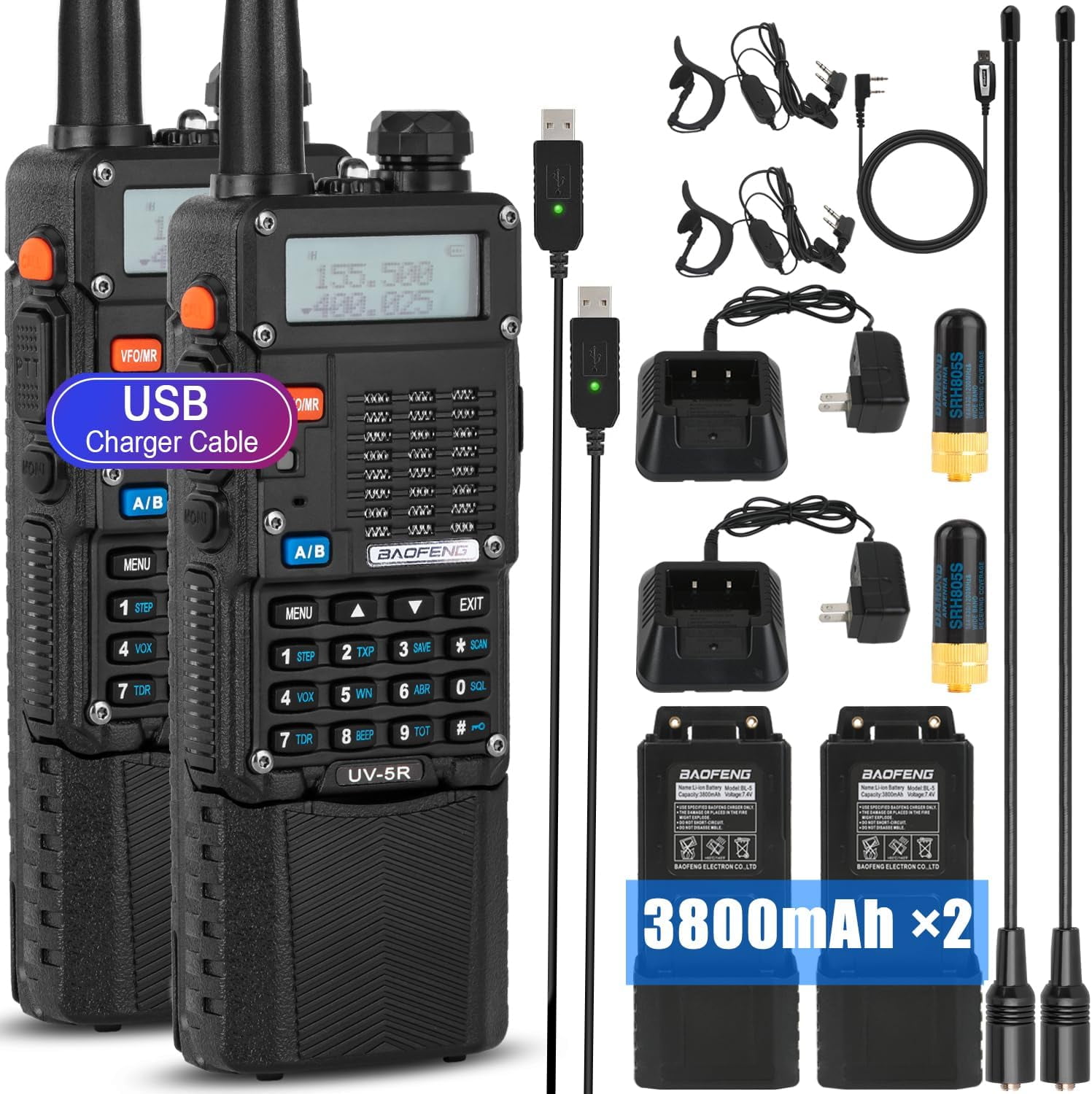 BAOFENG Radio UV-5R 3rd Gen 2 Pack Ham Radio Handhaeld Dual Band 2-Way ...