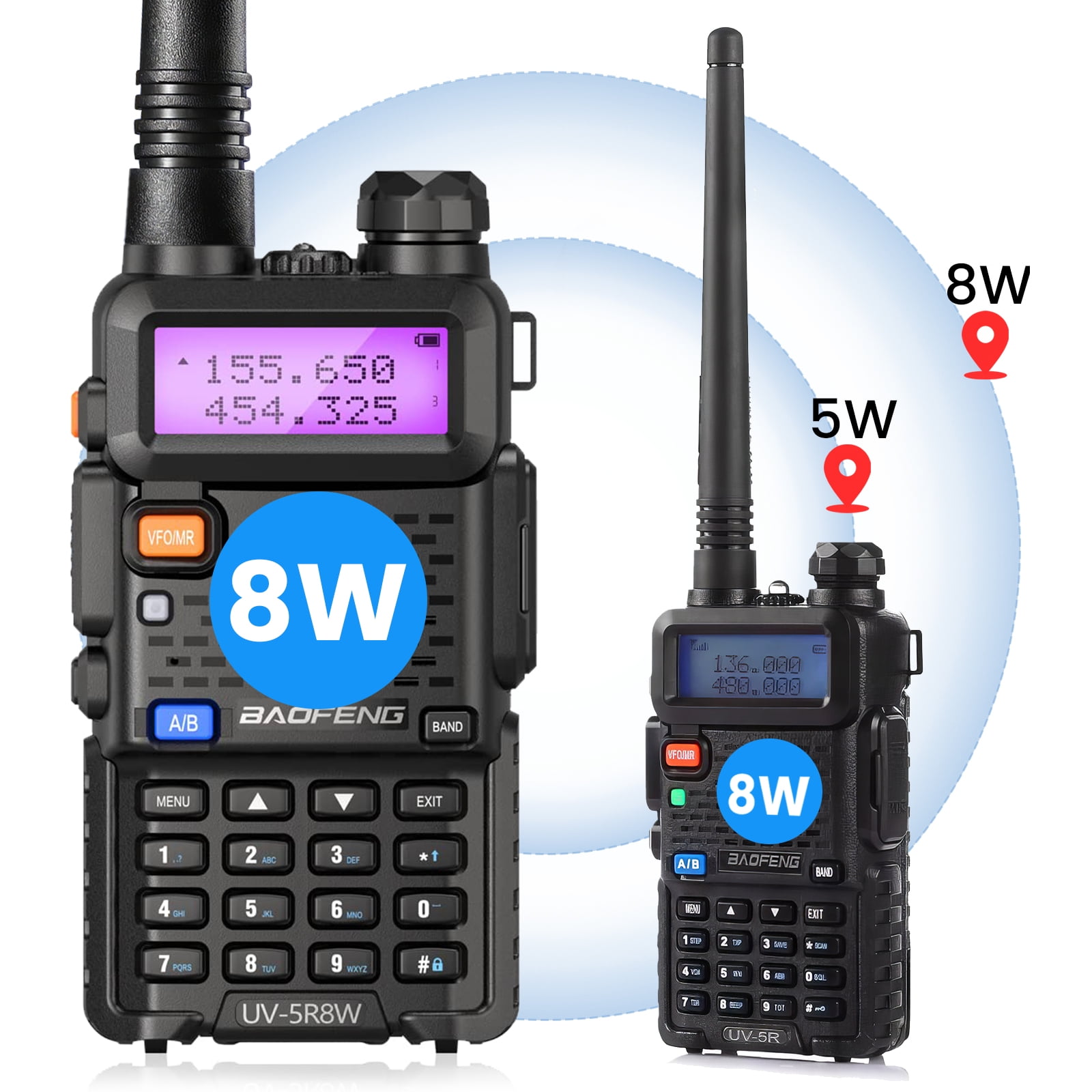 BAOFENG UV-5R 8W High Power Handheld Ham Radio Long Range, Amateur ...