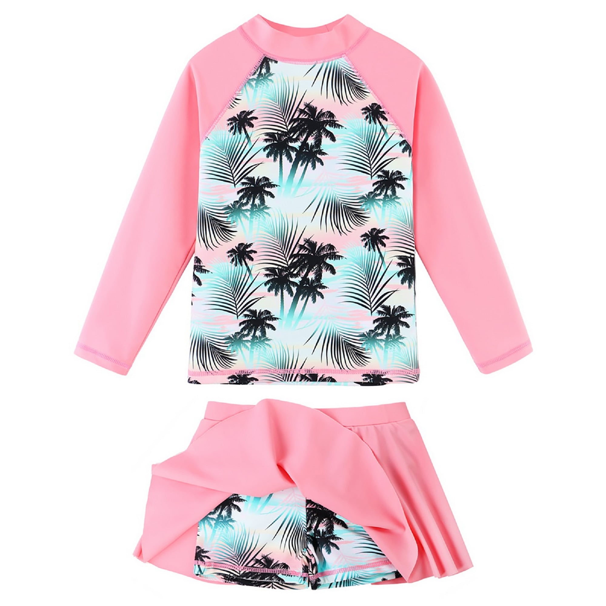BAOHULU Girl's Long Sleeve Two-Piece Swimsuit, UPF50+ Rash Guard, Kids ...