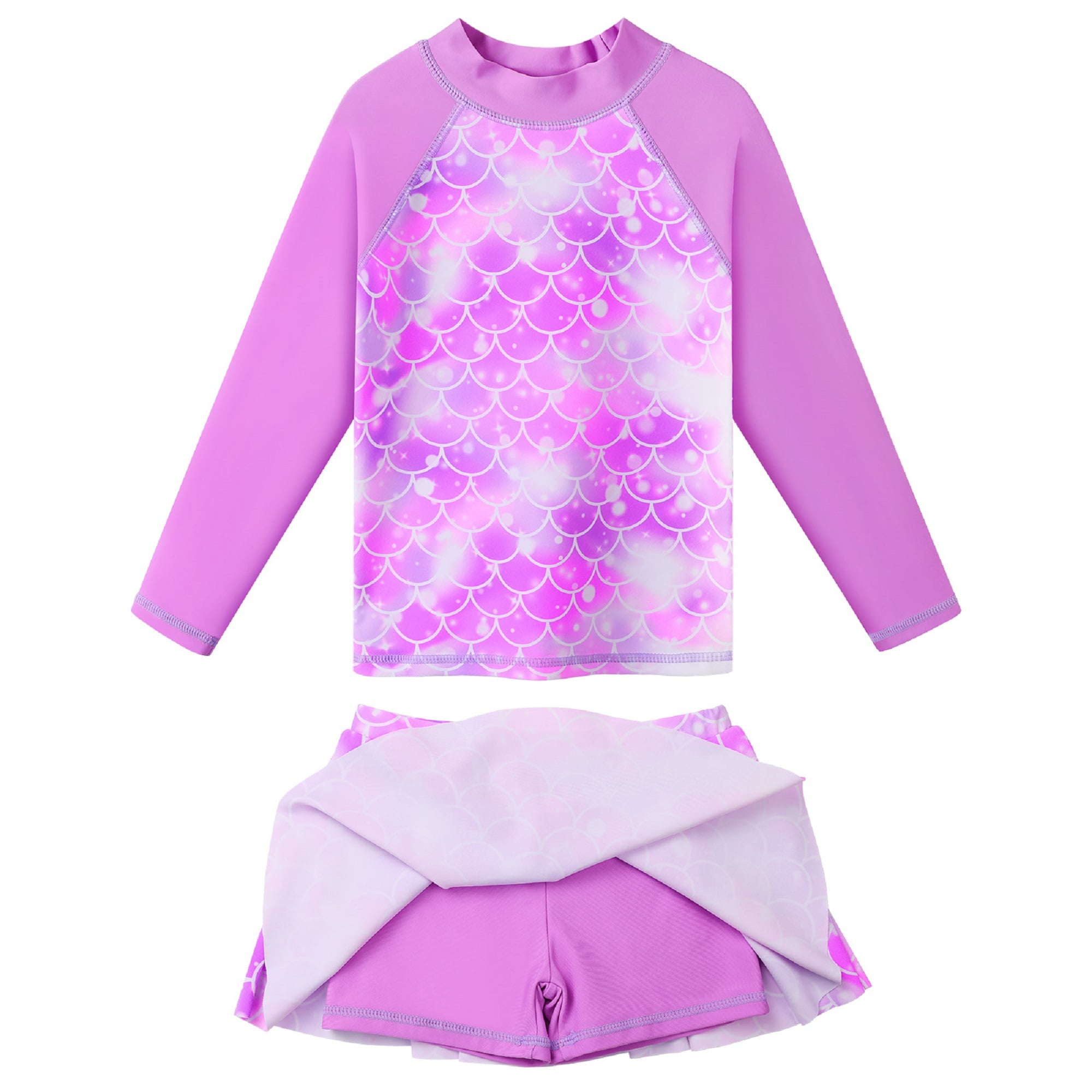 BAOHULU Girl's Two-Piece UPF50+ Swimsuits Long SleeveRash Guard Kids ...