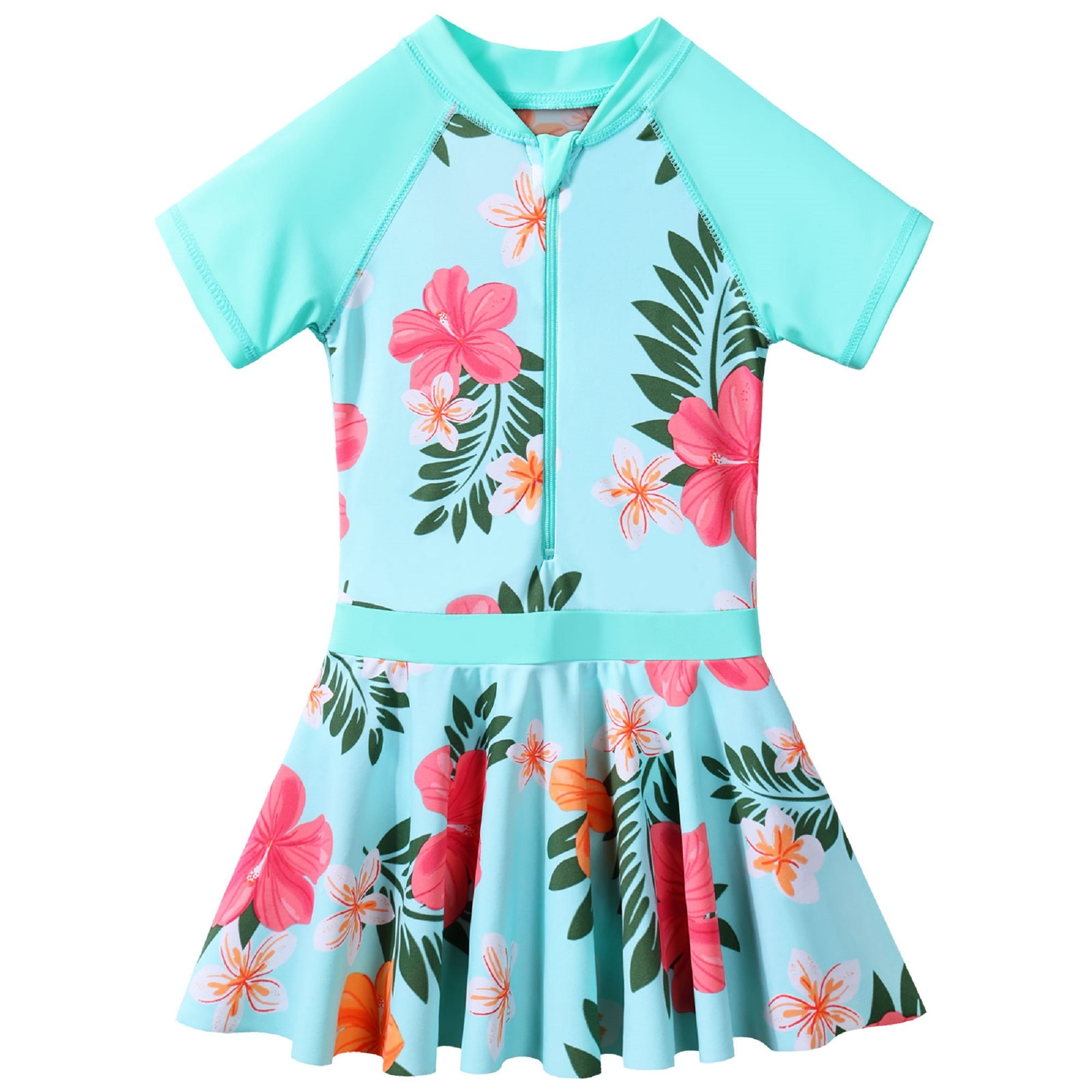 BAOHULU Girls Floral Short Sleeve Swimsuit One Piece Swimwear Bathing ...