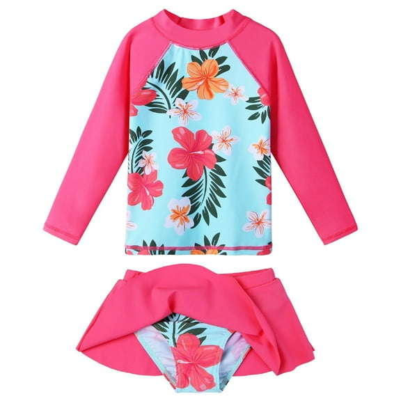 Aihuaihua Girls Long Sleeve Two Piece Rash Guard Swimsuit Set with ...