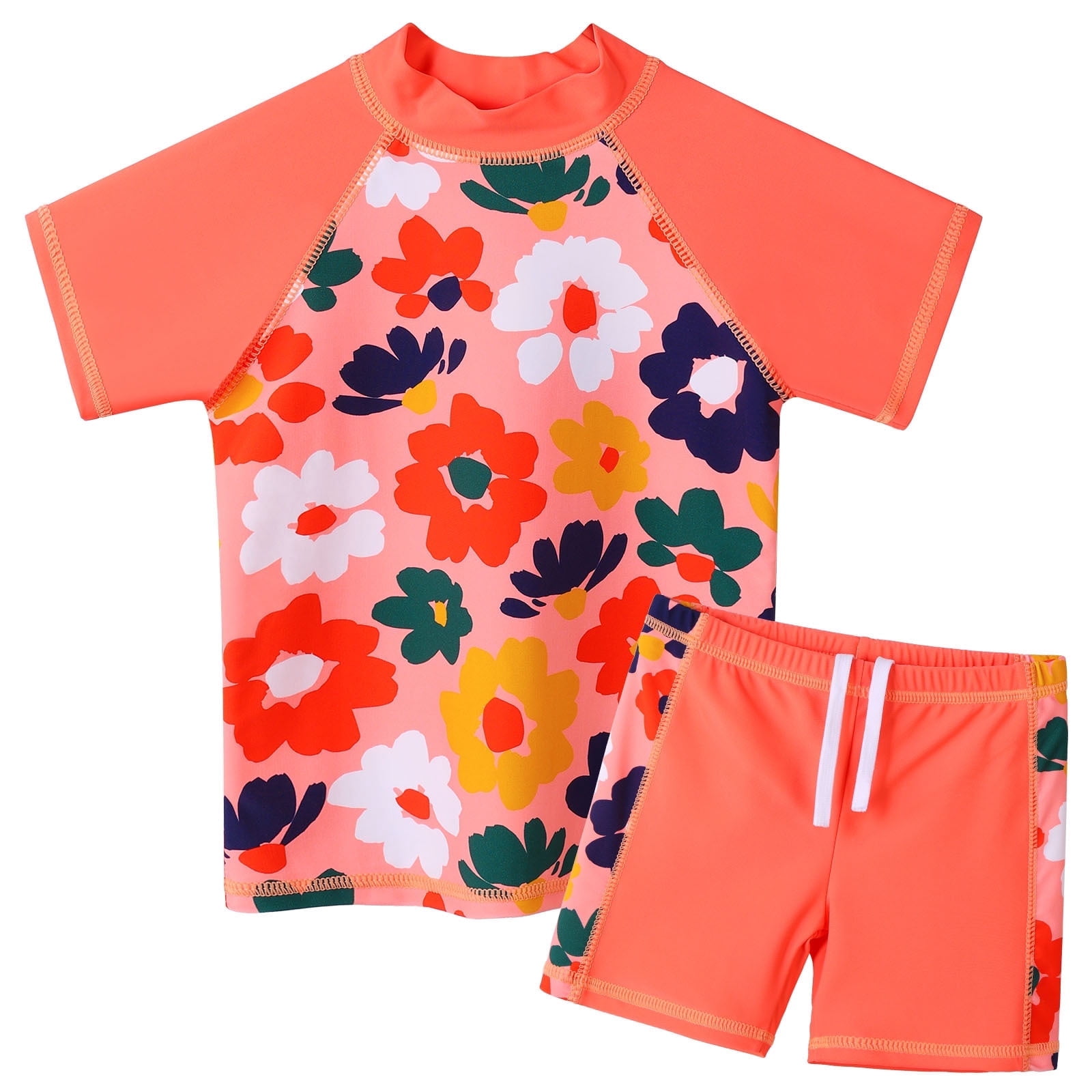 BAOHULU Girls Printed Short Sleeve Swimsuits Kids Rash Guard Two Pieces ...