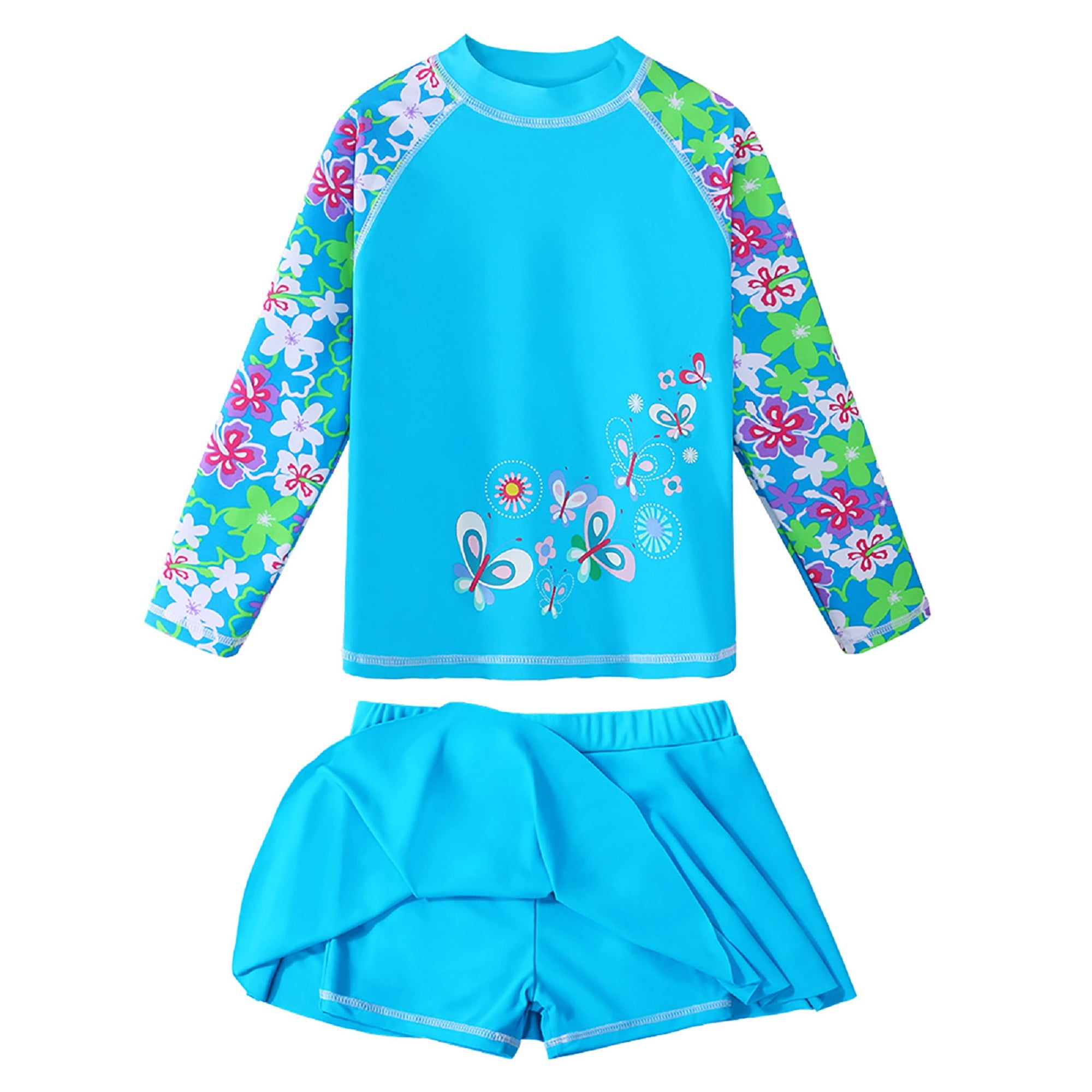 BAOHULU Girls Swimsuit Two Piece Long Sleeve UPF 50+ Bathing Suit Blue ...