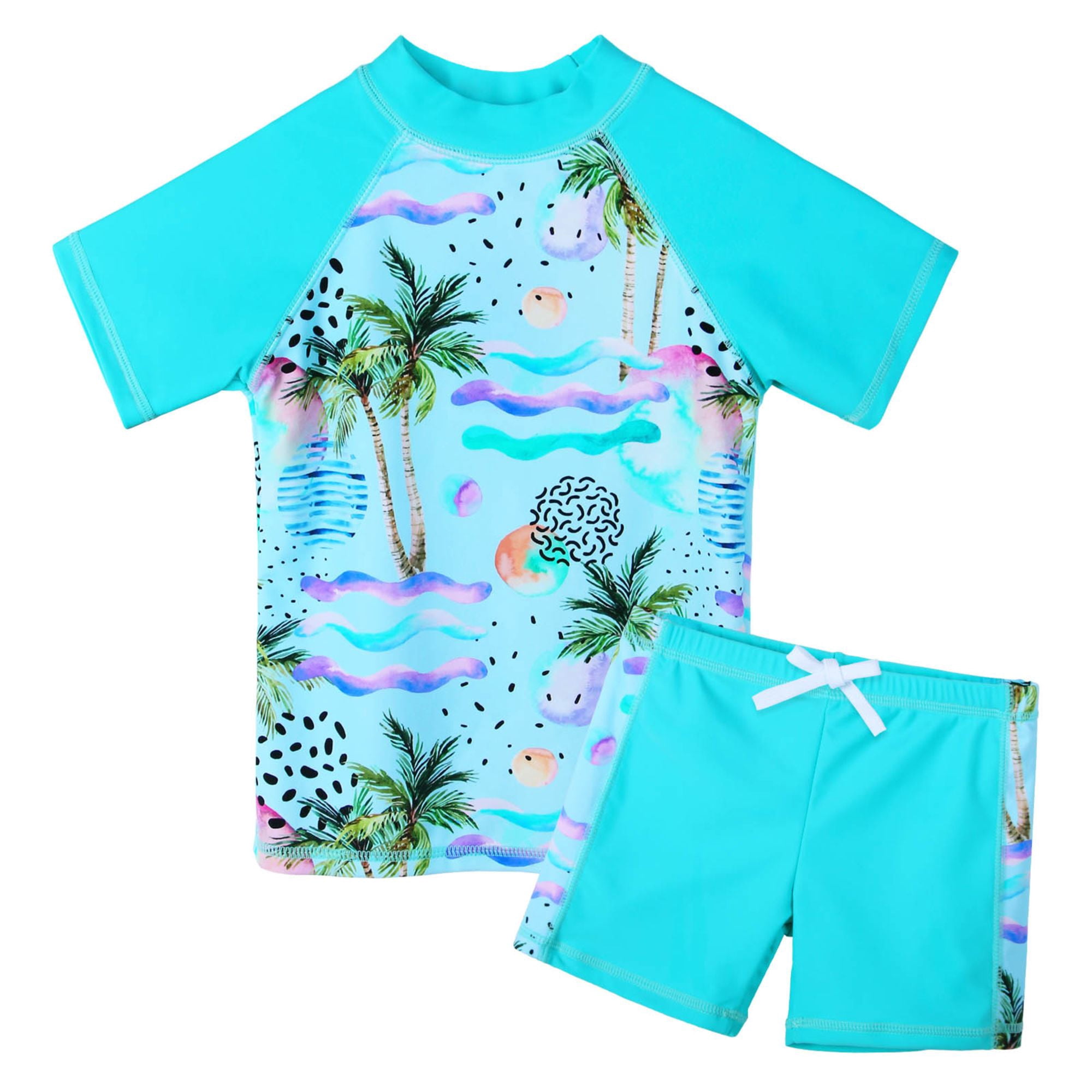 BAOHULU Girls Swimsuit Two Piece UPF 50+ Blue Rash Guard Shirts 3-12 ...