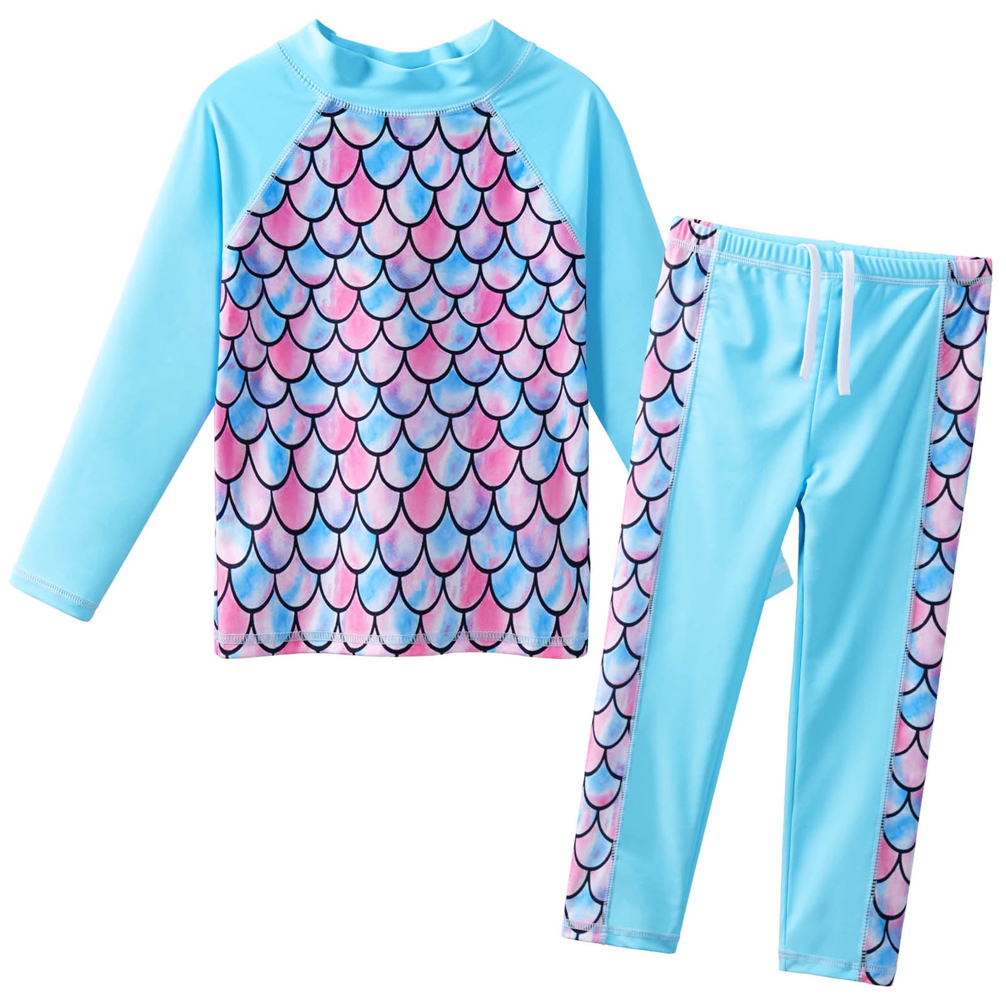 BAOHULU Girls Swimsuit UPF 50+ Blue Rash Guard Shirts 3-12 Years ...