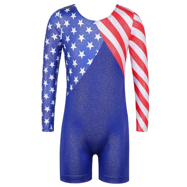 BAOHULU Long Sleeve Leotards for Girls Gymnastics Sparkle Blue Stripes ...