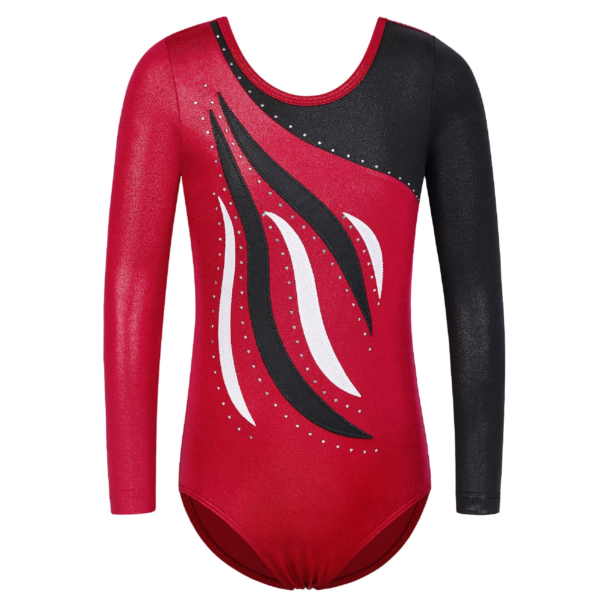 BAOHULU Red Gymnastics Leotard for Girls Long Sleeve Embroidery Dance ...
