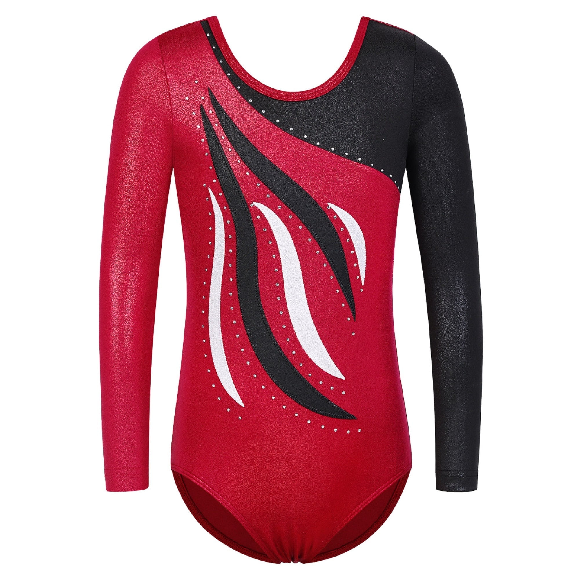 BAOHULU Red Girls Gymnastics Leotard, Long Sleeve, Embroidery ...