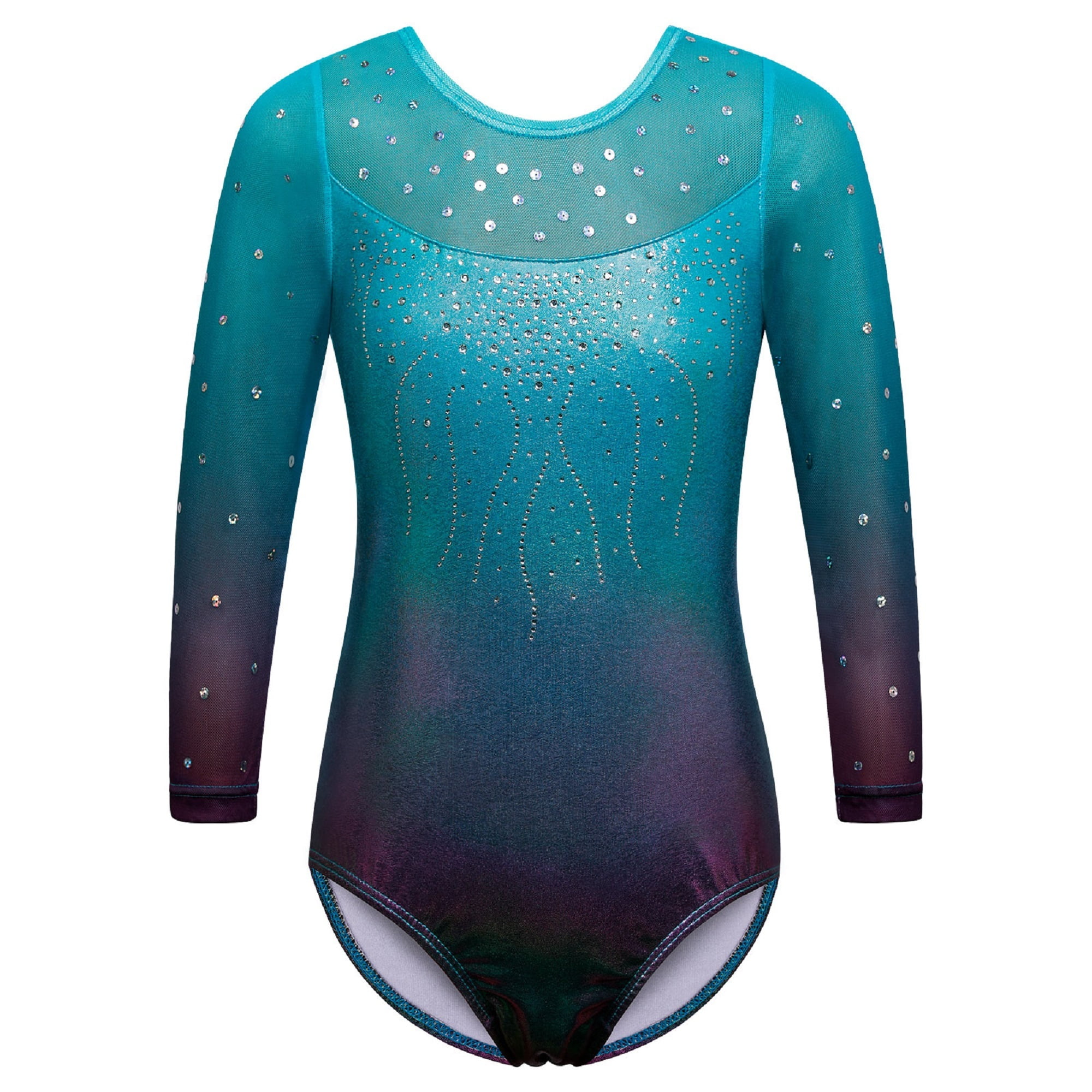 BAOHULU Sequin Gymnastics Leotard for Girls 3/4 Sleeve Gradient Cyan ...