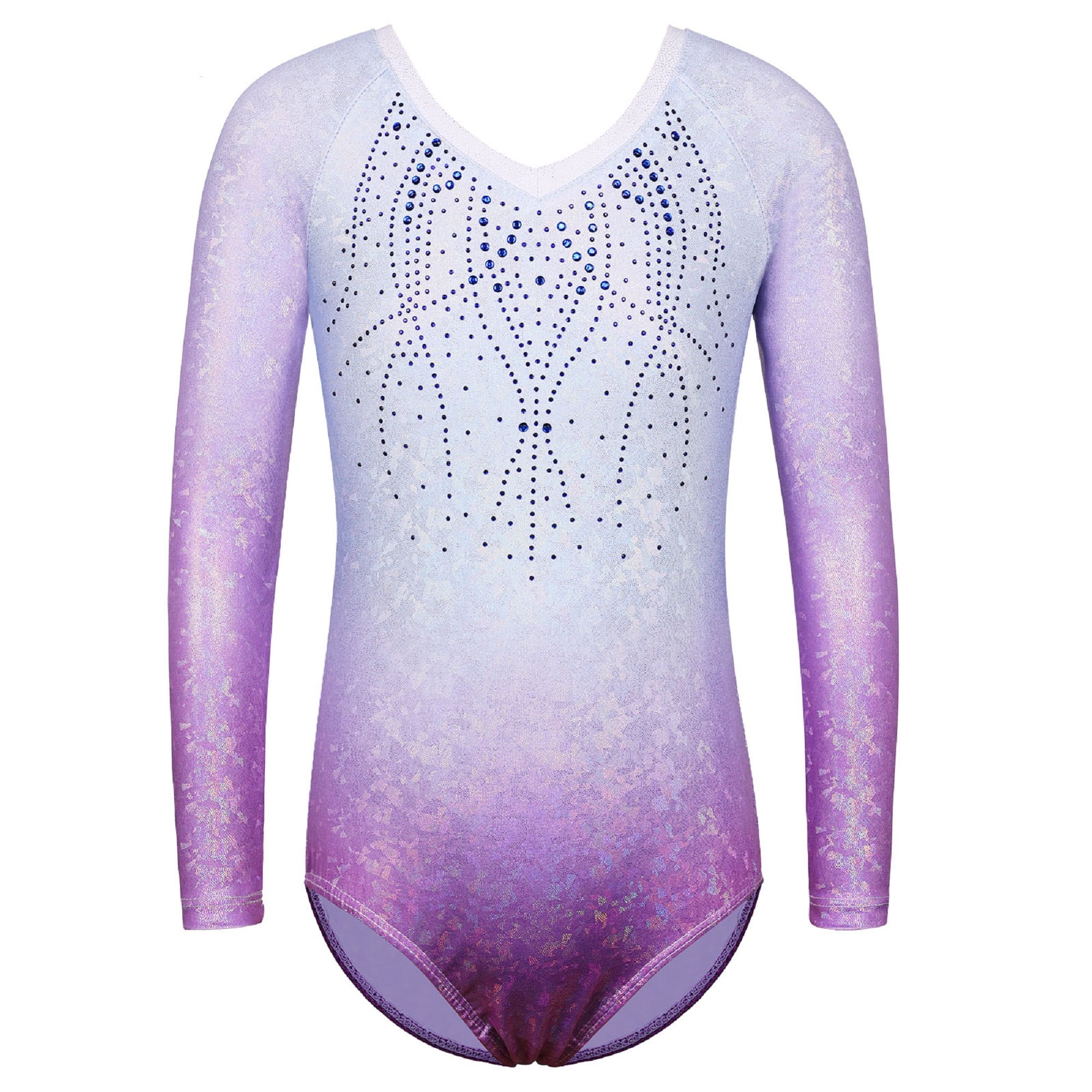 BAOHULU Sparkle Diamond Gymnastics Leotard for Girls Long Sleeve Purple ...