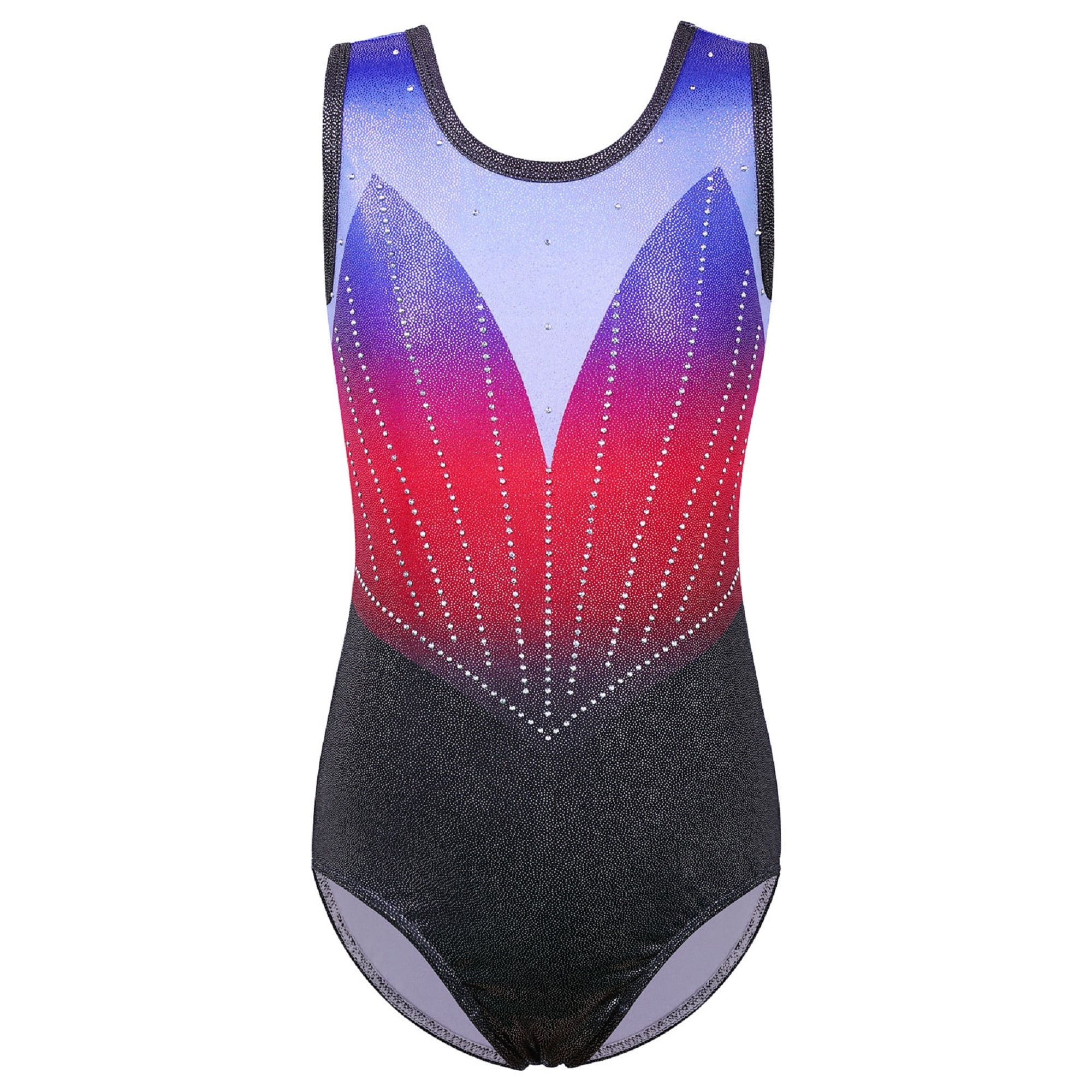 BAOHULU Sparkle Diamond Gymnastics Leotards Sleeveless Gradient Ballet ...