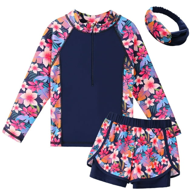 Baohulu Two Piece Girls Long Sleeve Swimsuits Sun Protection Bathing