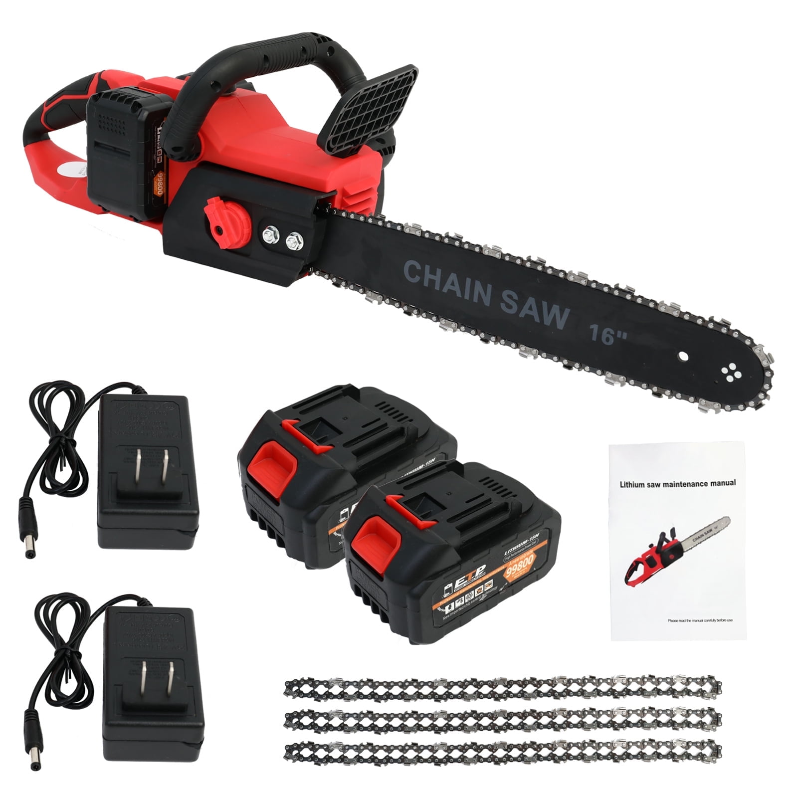BAOKALER 16" Cordless Chainsaw, 1350W 42V Battery Powered Brushless ...