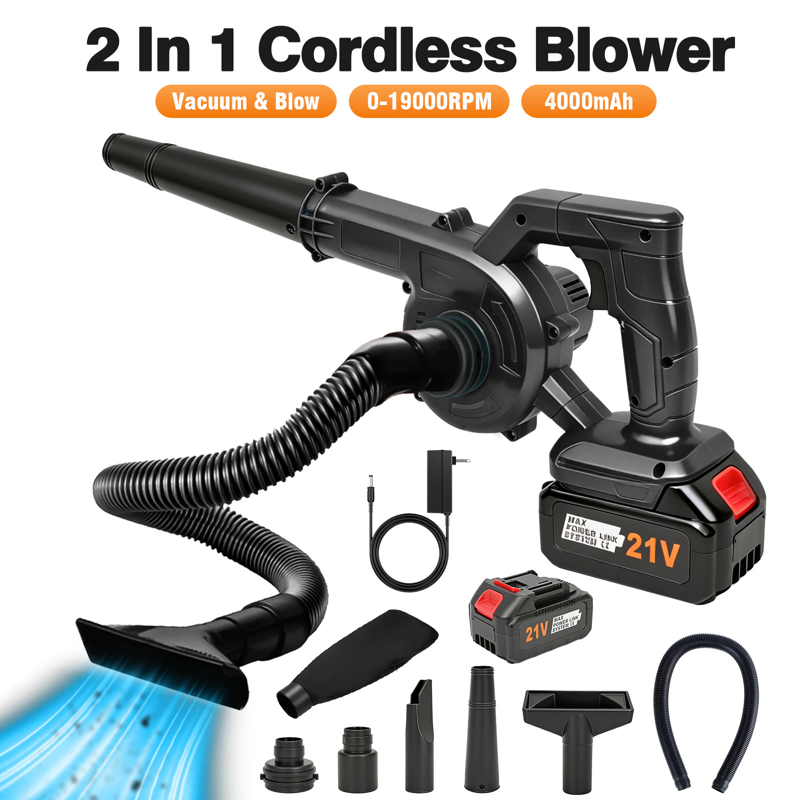 BAOKALER 21V Mini Cordless Leaf Blower, 160 MPH 2-in-1 Lightweight ...