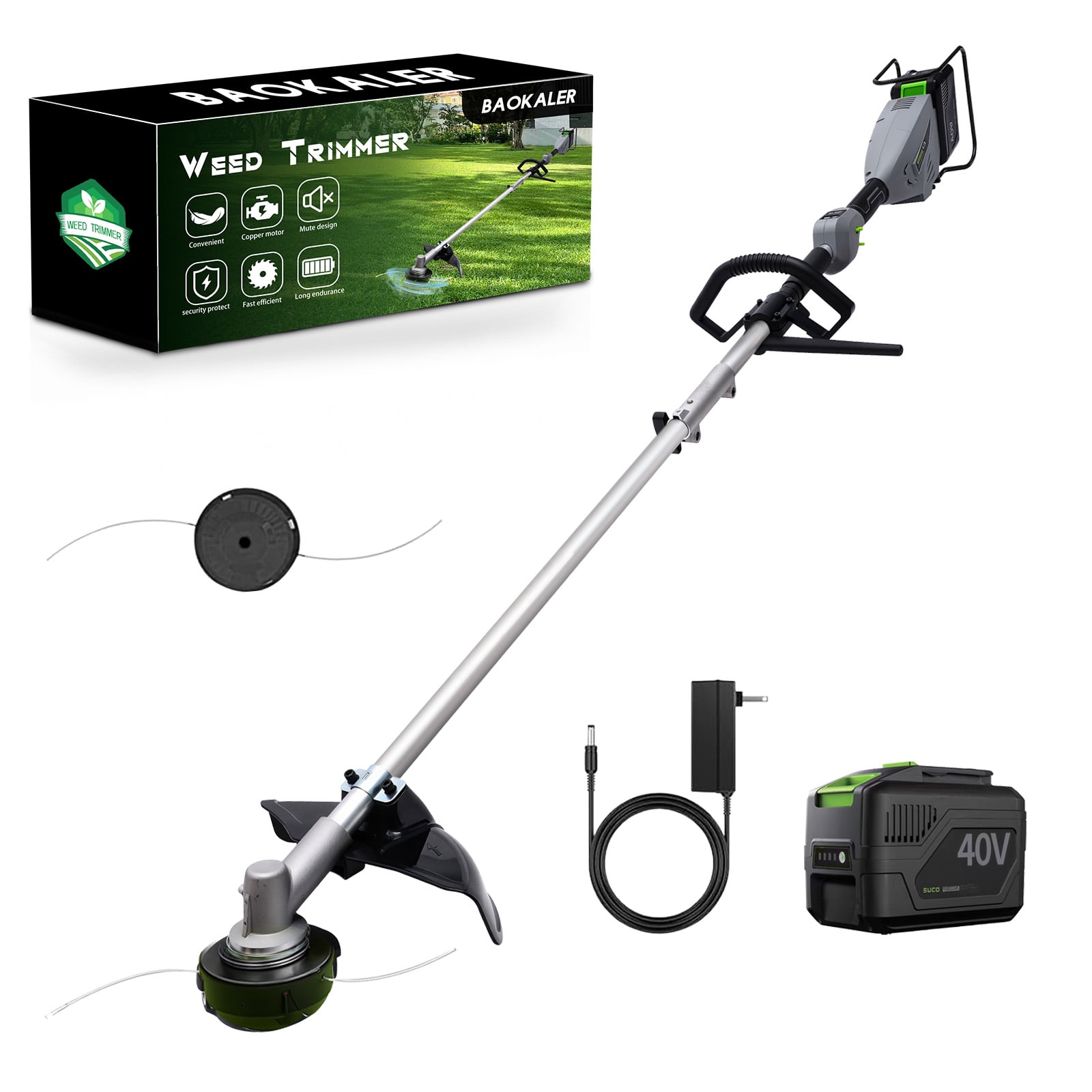 BAOKALER 40V Shaft String Trimmer with Outrunner Brushless Motor, 4AH ...