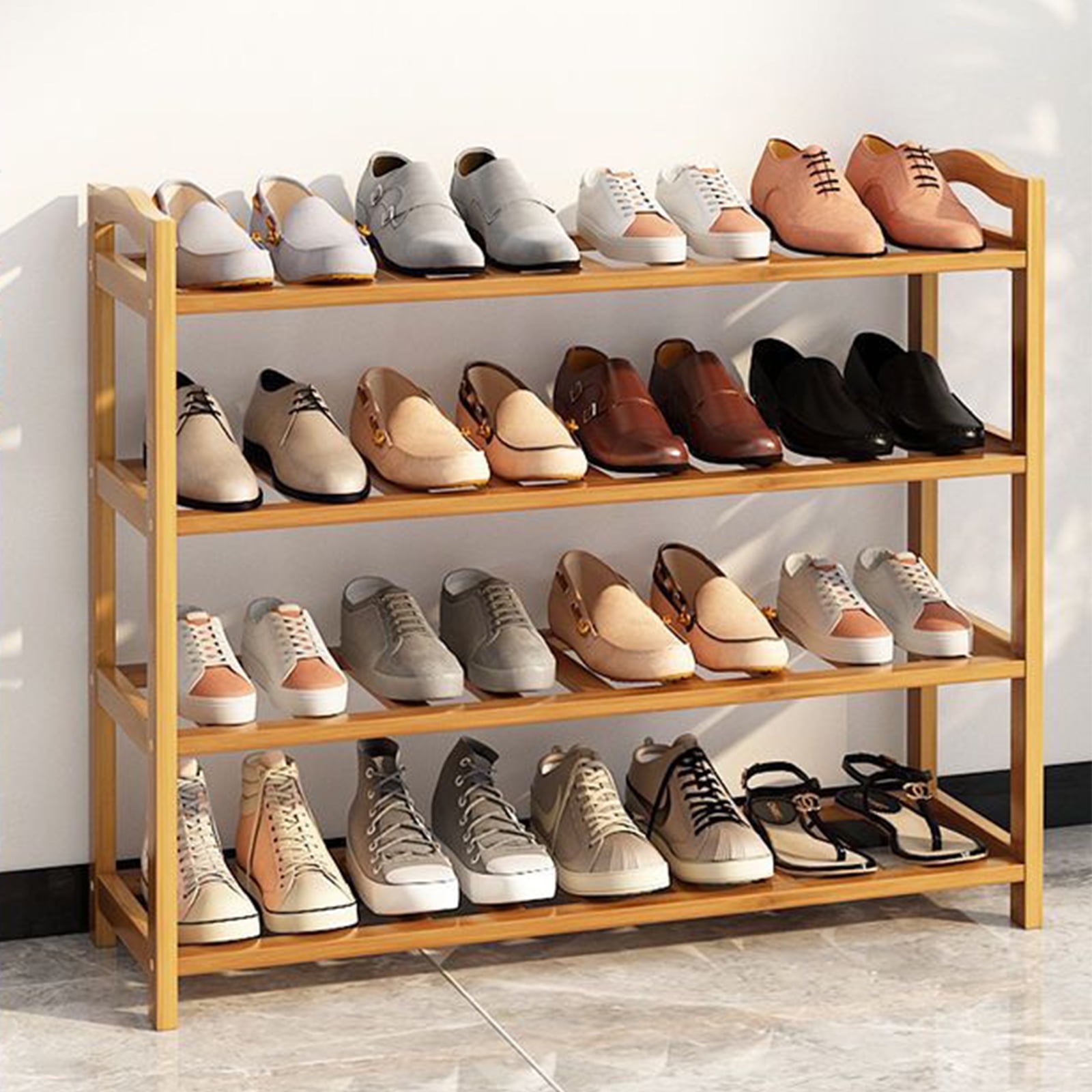 BAOKALER Bamboo Shoe Rack, 4 Tier Shoe Rack Organizer in Natural Bamboo ...
