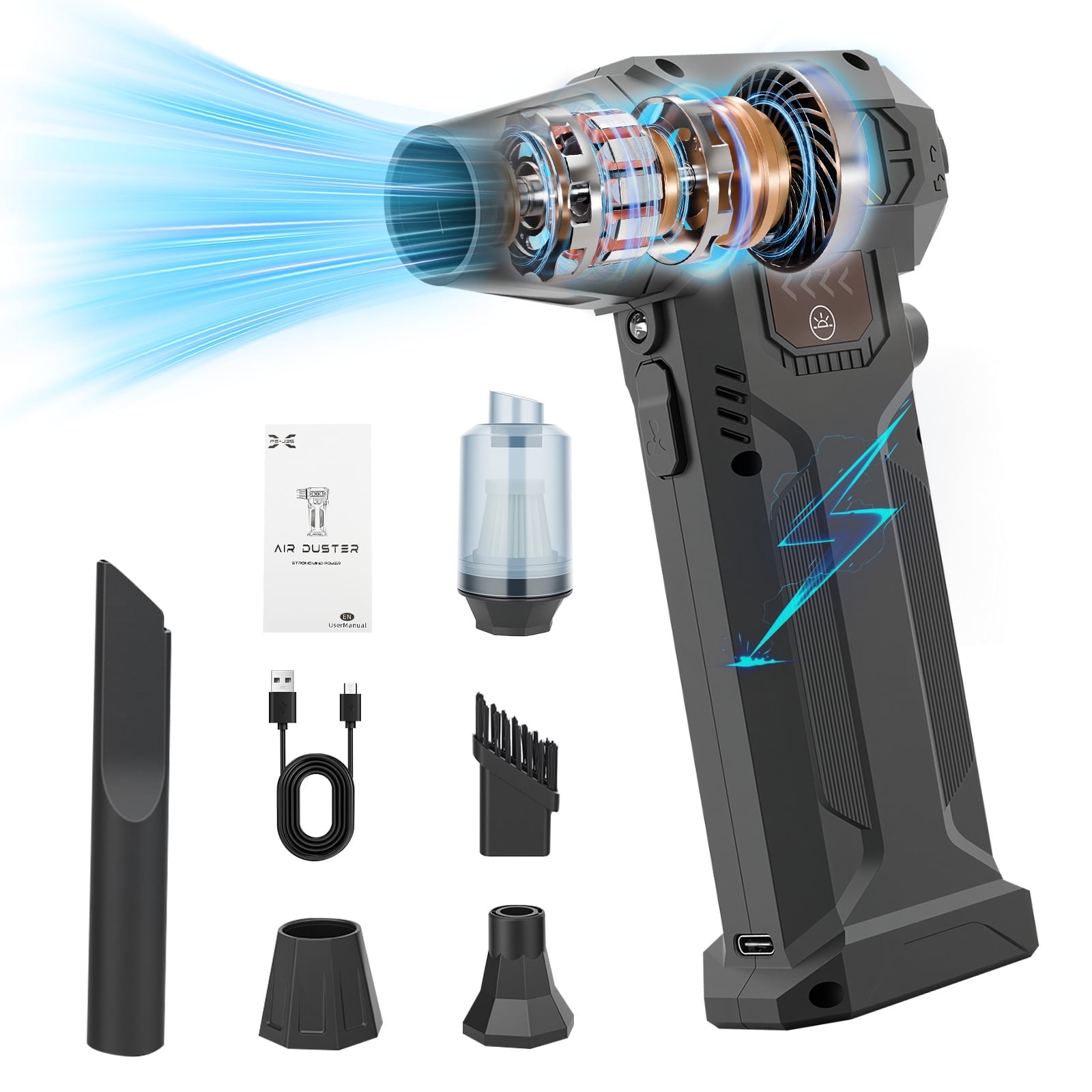 BAOKALER Brushless Compressed Air Duster, 280000RPM Air Duster Vacumm ...