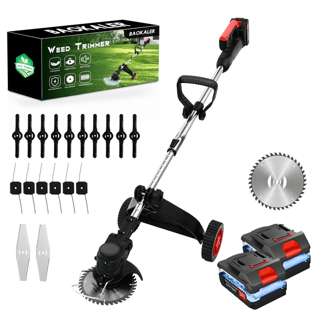 BAOKALER Cordless Electric Weed Wacker String Trimmer with Wheels ...