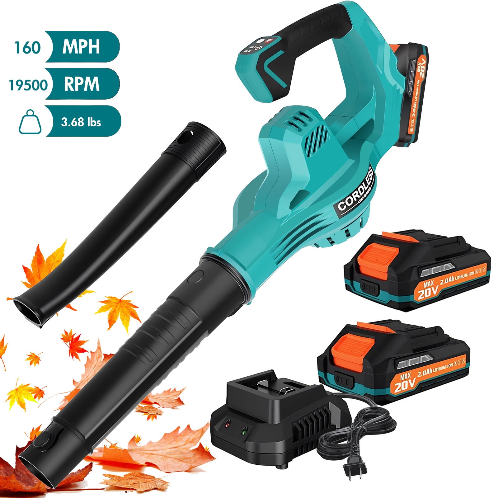 BAOKALER Cordless Leaf Blower, 160MPH 20V Handheld Electric Leaf Blowers with 2 Battery ...