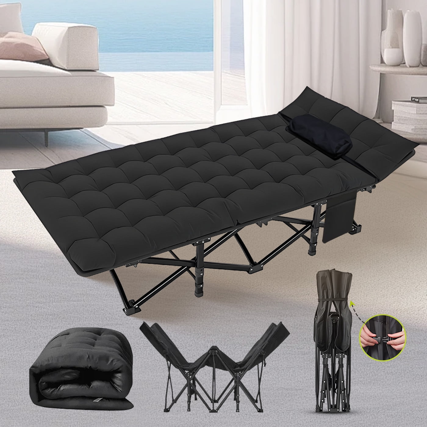 BAOKALER Folding Camping Cot Bed, 75"* 28" Portable Sleeping Bed for Adults with Mattress, Heavy ...