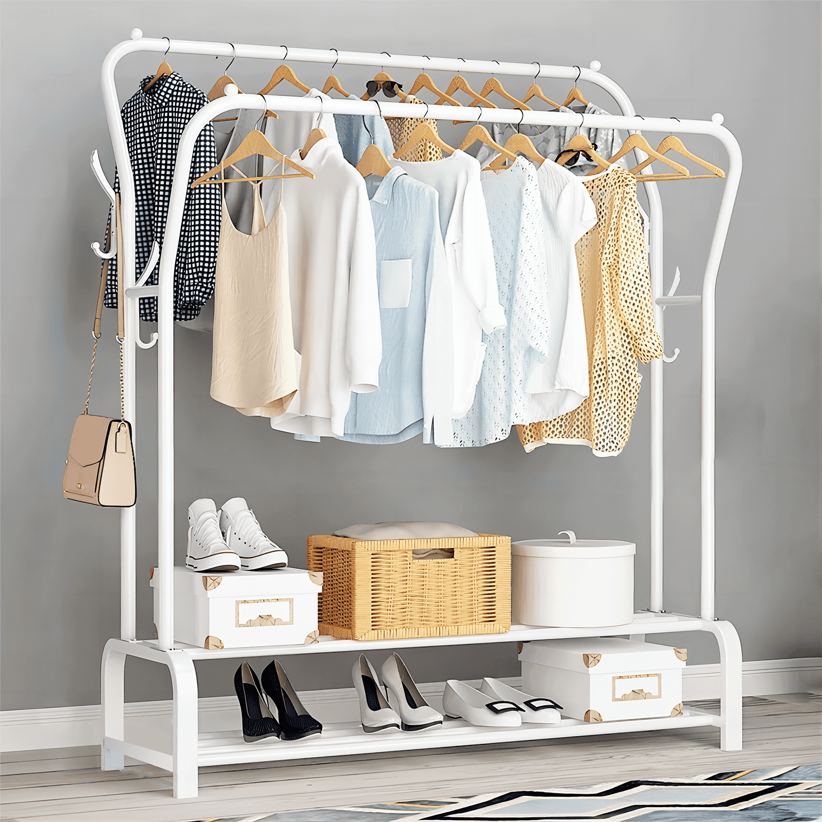 BAOKALER Space Saving Clothes Rack Freestanding Clothing Storage with 6 ...
