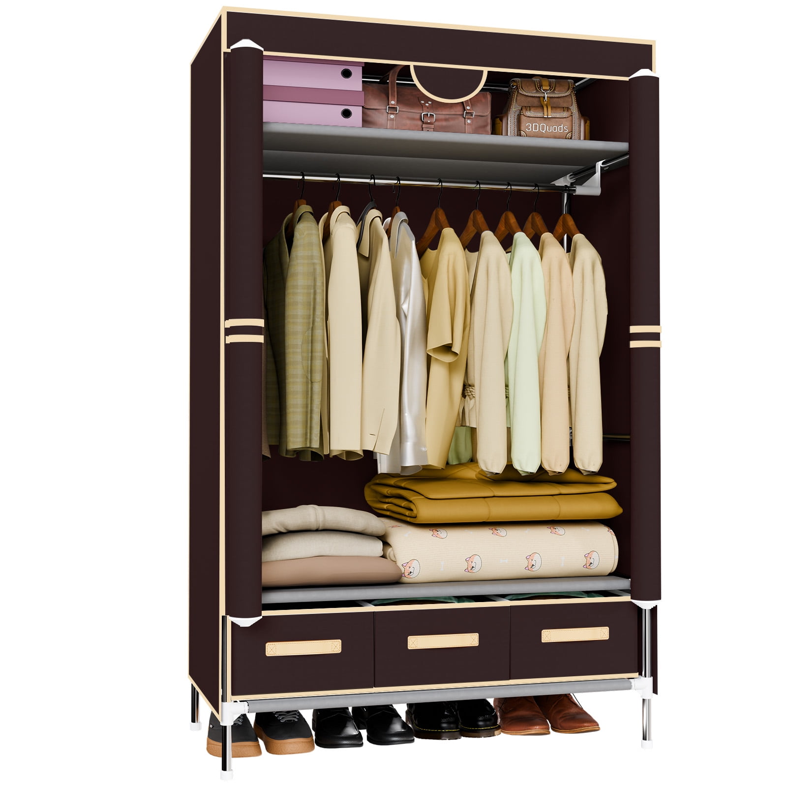 BAOKALER Portable Closet Organizers and Storage with Cover and 3 ...