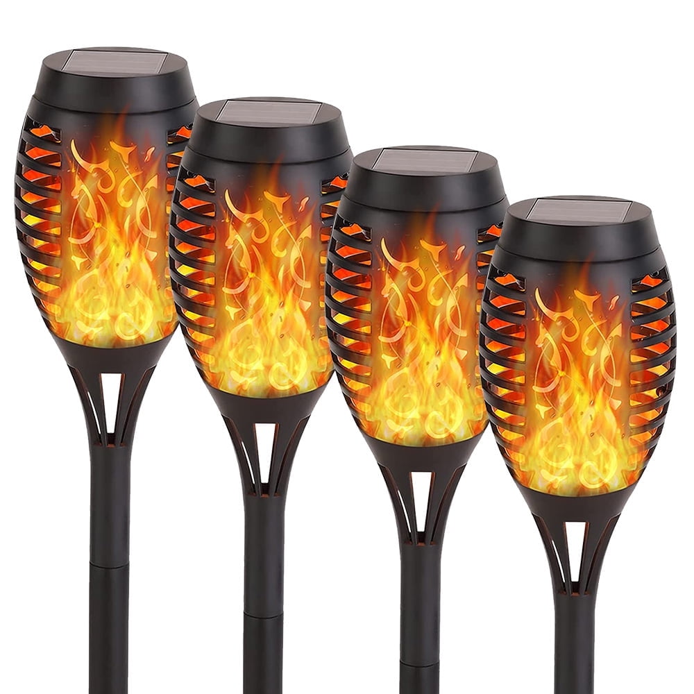 4 Pack Solar Torch LED Lights, Waterproof with Auto On/Off, Flickering ...