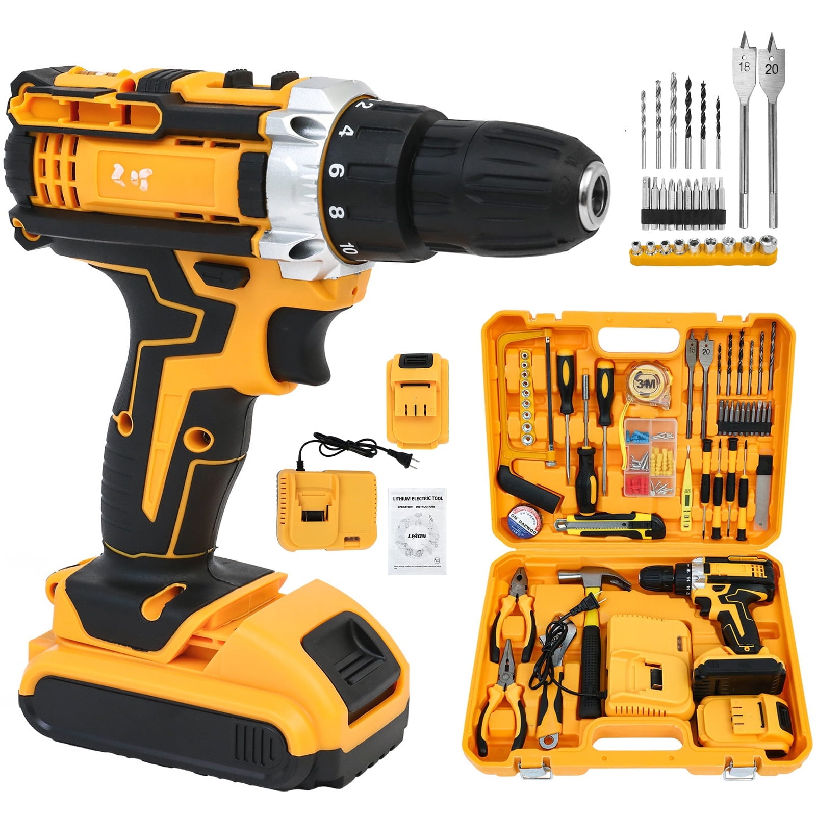 BAOKALER Tool Set with 21V Cordless Drill, 3/8" Electric Drill Set with ...