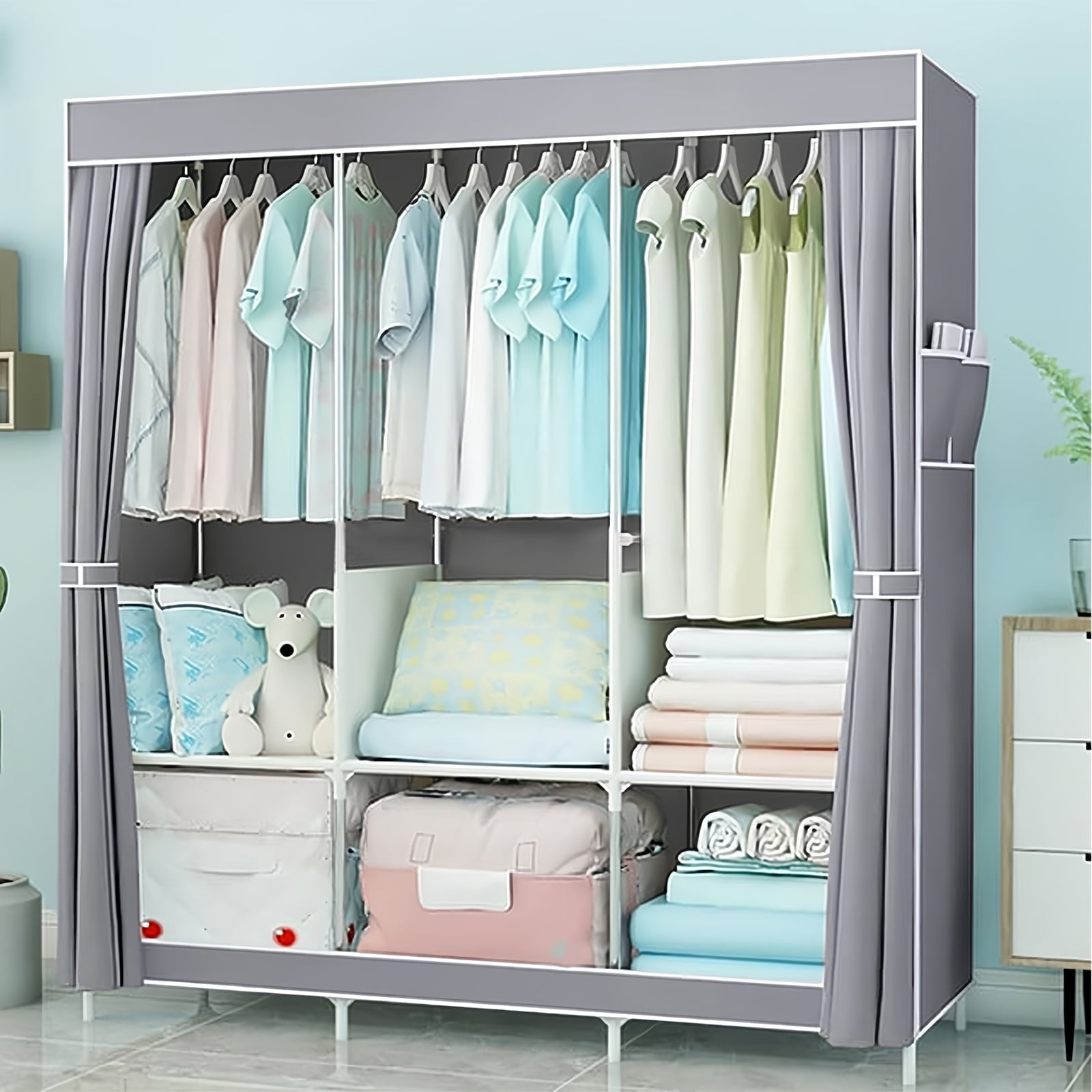 BAOKALER Wardrobe Clothes Storage Rack， 6 Wardrobe Closet Organizer ...