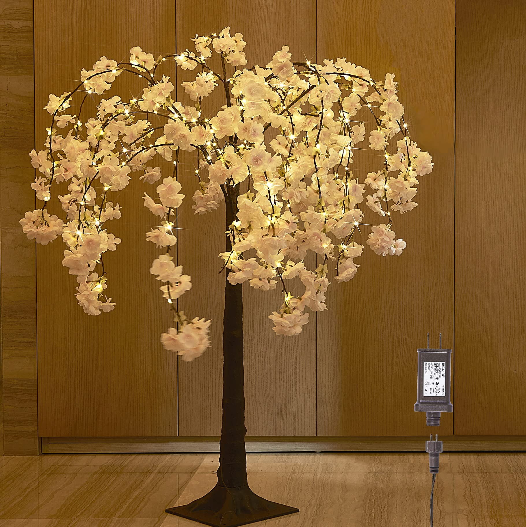 BAOLITVINE Lighted Faux Weeping Cherry Trees 180 Fairy Lights 4FT ...