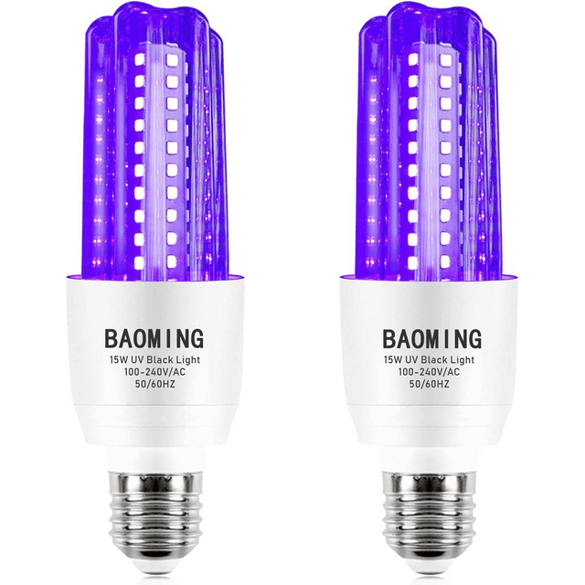 BAOMING 15W LED Black Light Bulbs, UV Fluorescent, Energy Saving E26 ...