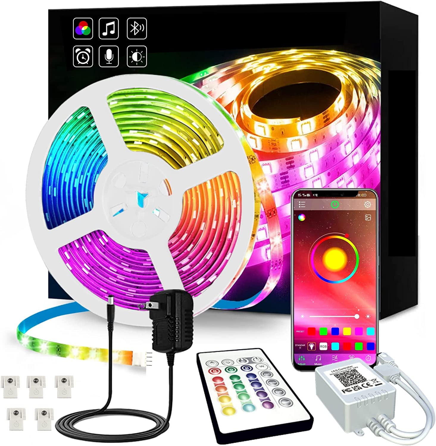 BAOMING 32.8ft Smart LED Light Strip with Music Reactive Controller ...