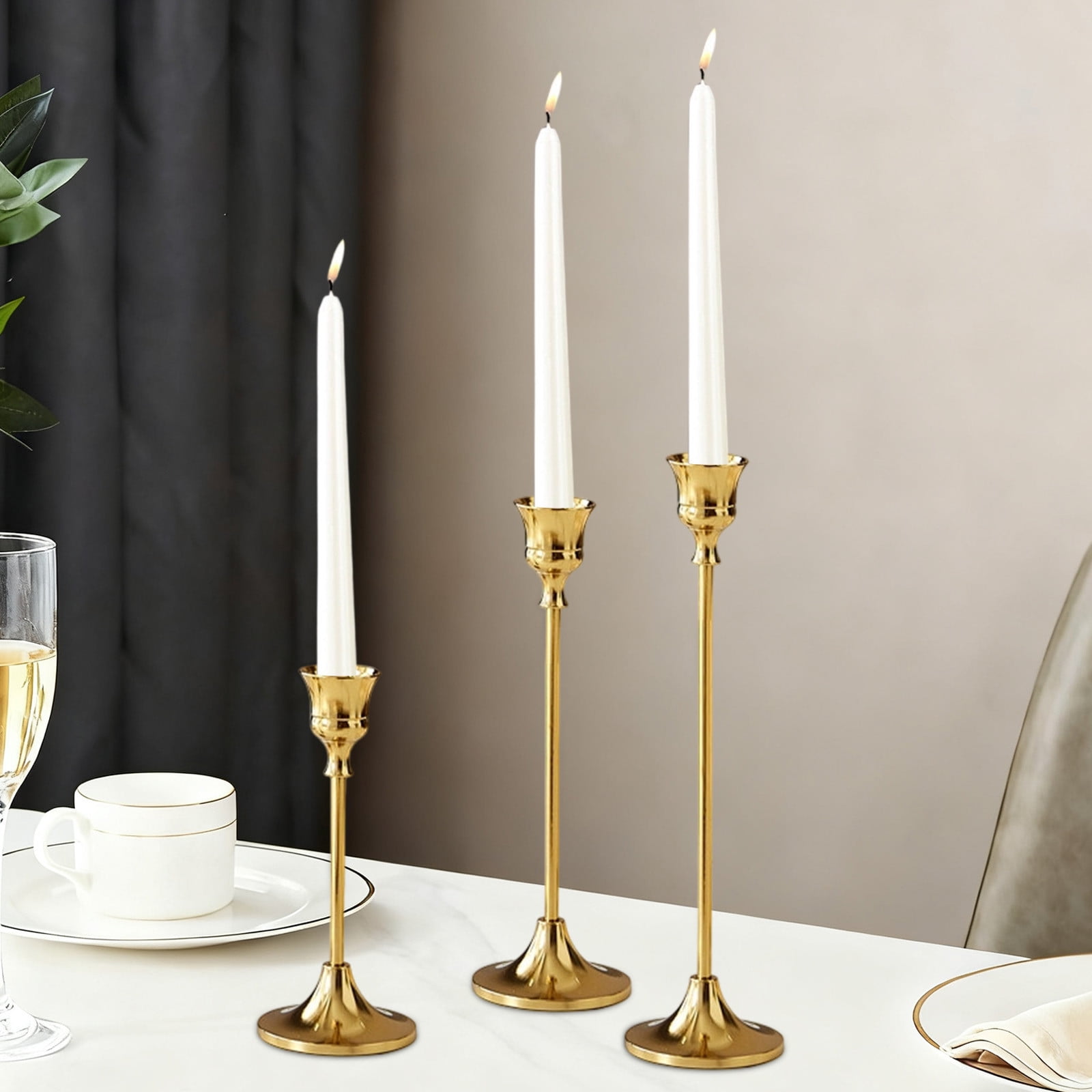 BAOPAI 11.61x3.74x2.36 Inch Gold Black Iron Candlestick Set Modernist ...