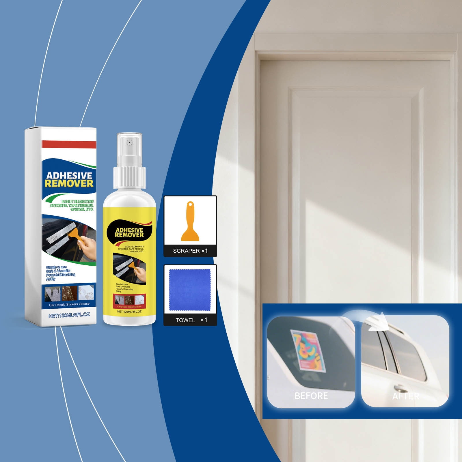 BAOPAI 120ml Adhesive Remover Spray with Scraper Effectives Residue ...