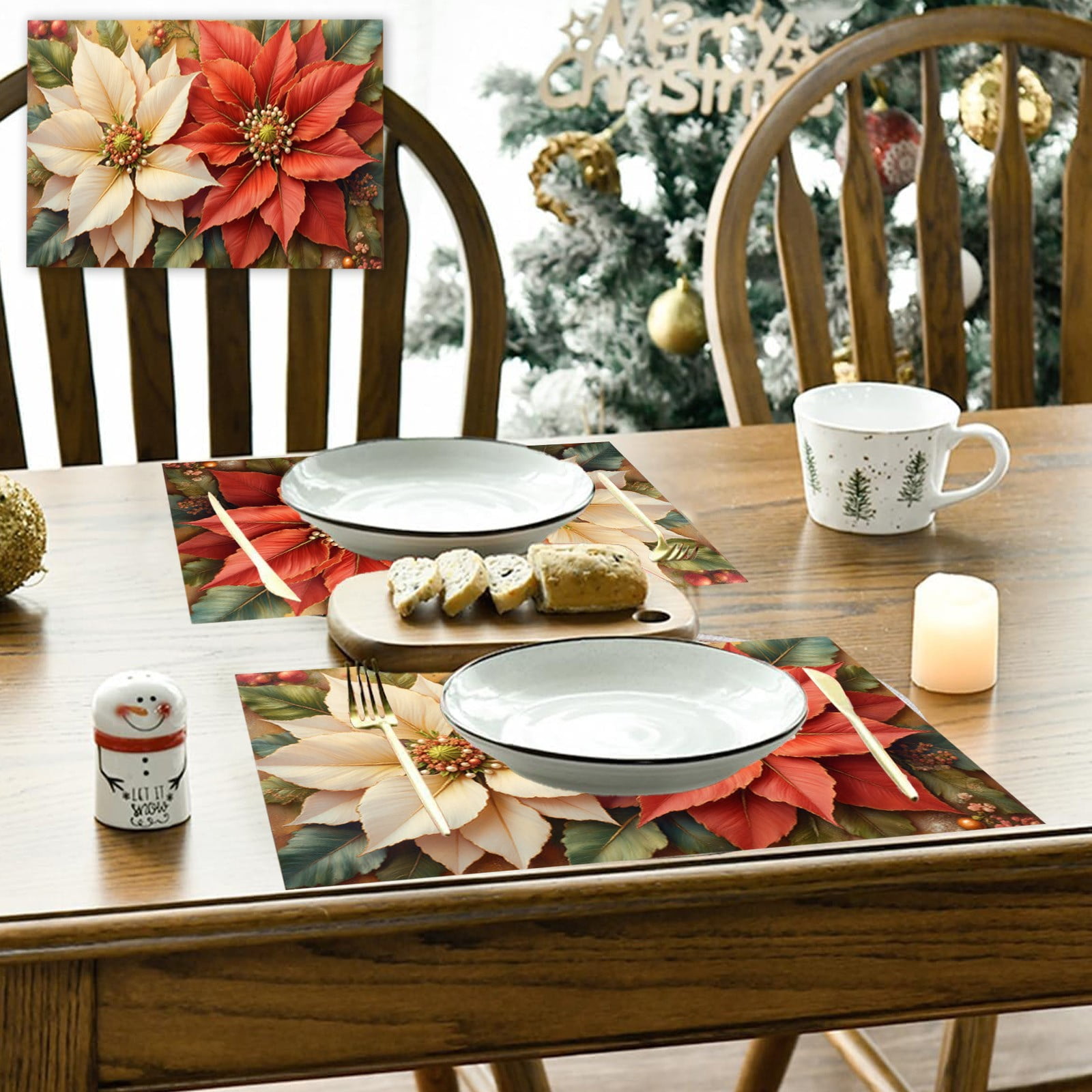 BAOPAI 16.5x12.5in Festive Christmas Table Mats with Reindeers ...