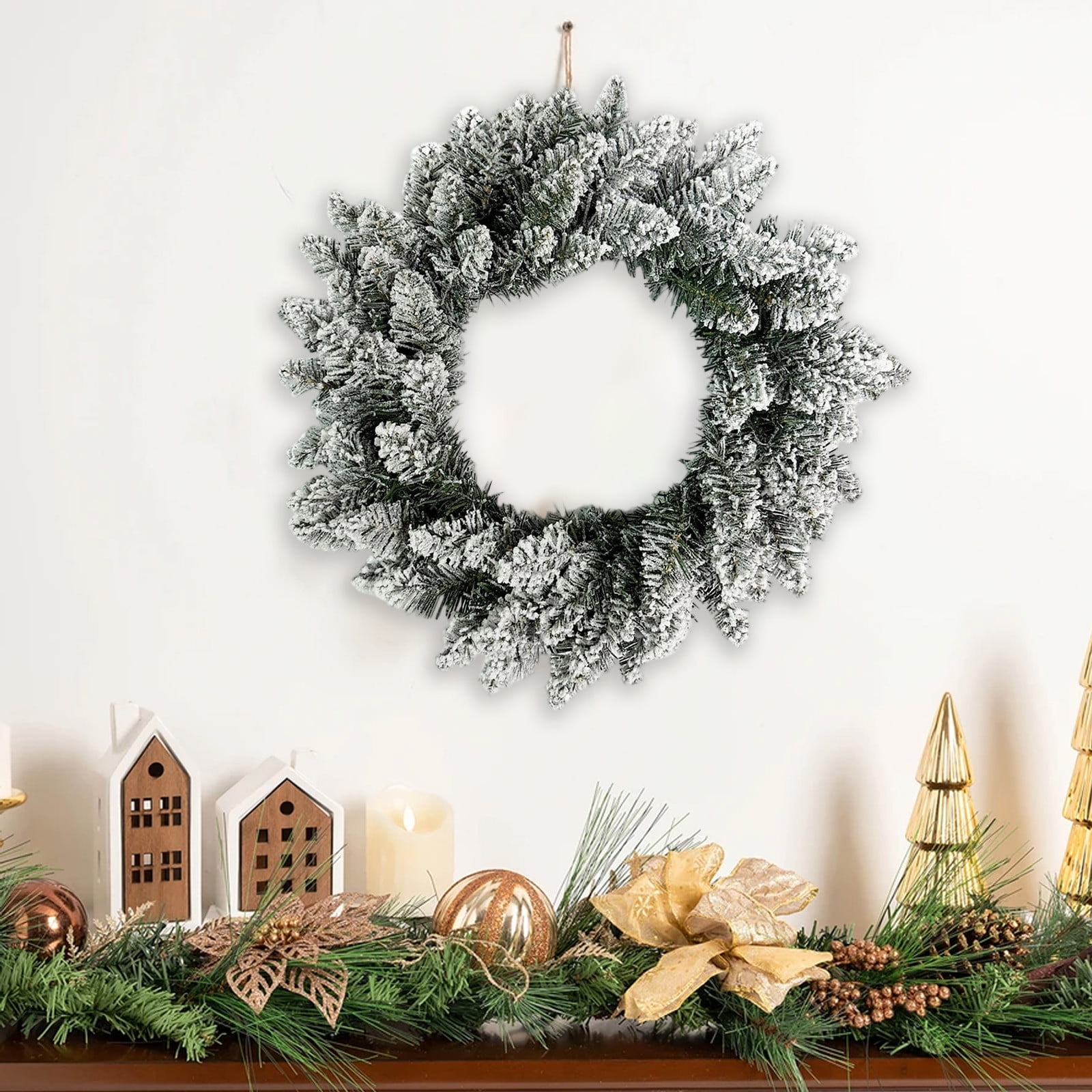 BAOPAI 17.71in White Shatterproof Christmas Wreath Enduring Material ...