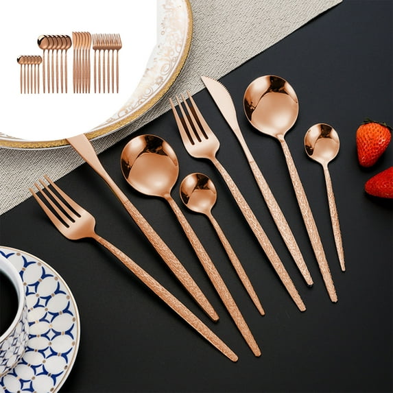 BAOPAI 24-Piece Hammered Stainless Steel Cutlery Set for Family Dinner ...