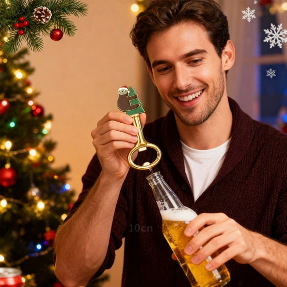 BAOPAI 3.93in Gold-Plated Zinc Alloy Christmas-Themed Bottle Opener Festive Santa Hats Gift ...