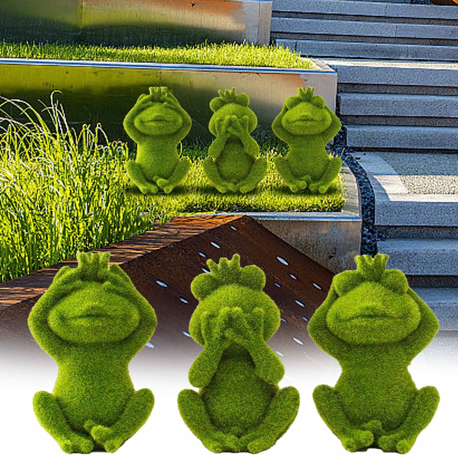 BAOPAI 3-Piece Flocked Artificial Frogs Resin Sculpture Set Weather ...