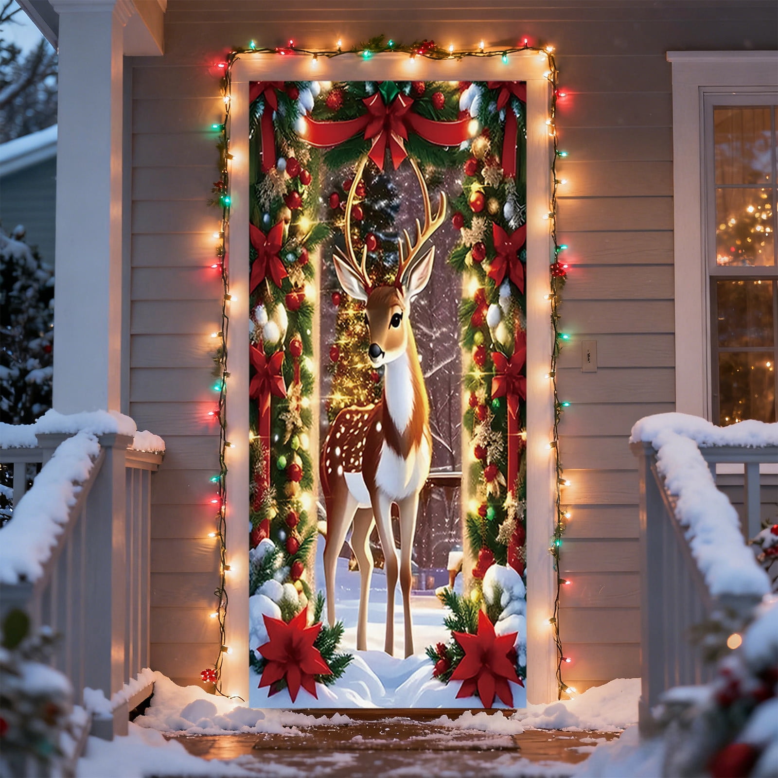 BAOPAI 35.43x72.83 Inch Christmas Door Hanging Cloth with Reindeers ...