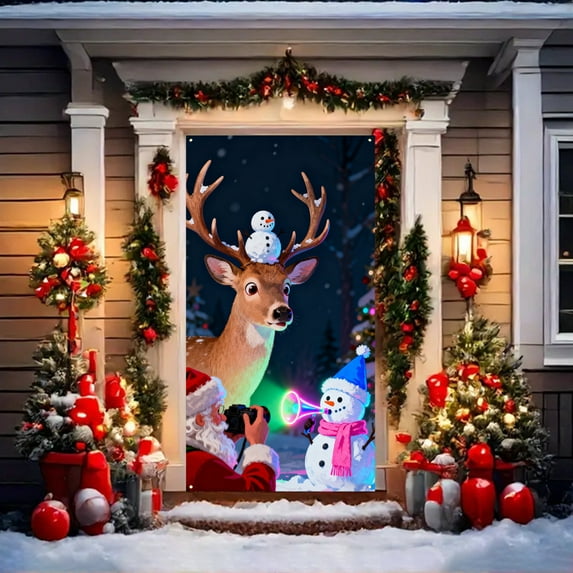 BAOPAI 35x71 Inch Christmas Door Cover Easy Install Indoor Outdoor ...