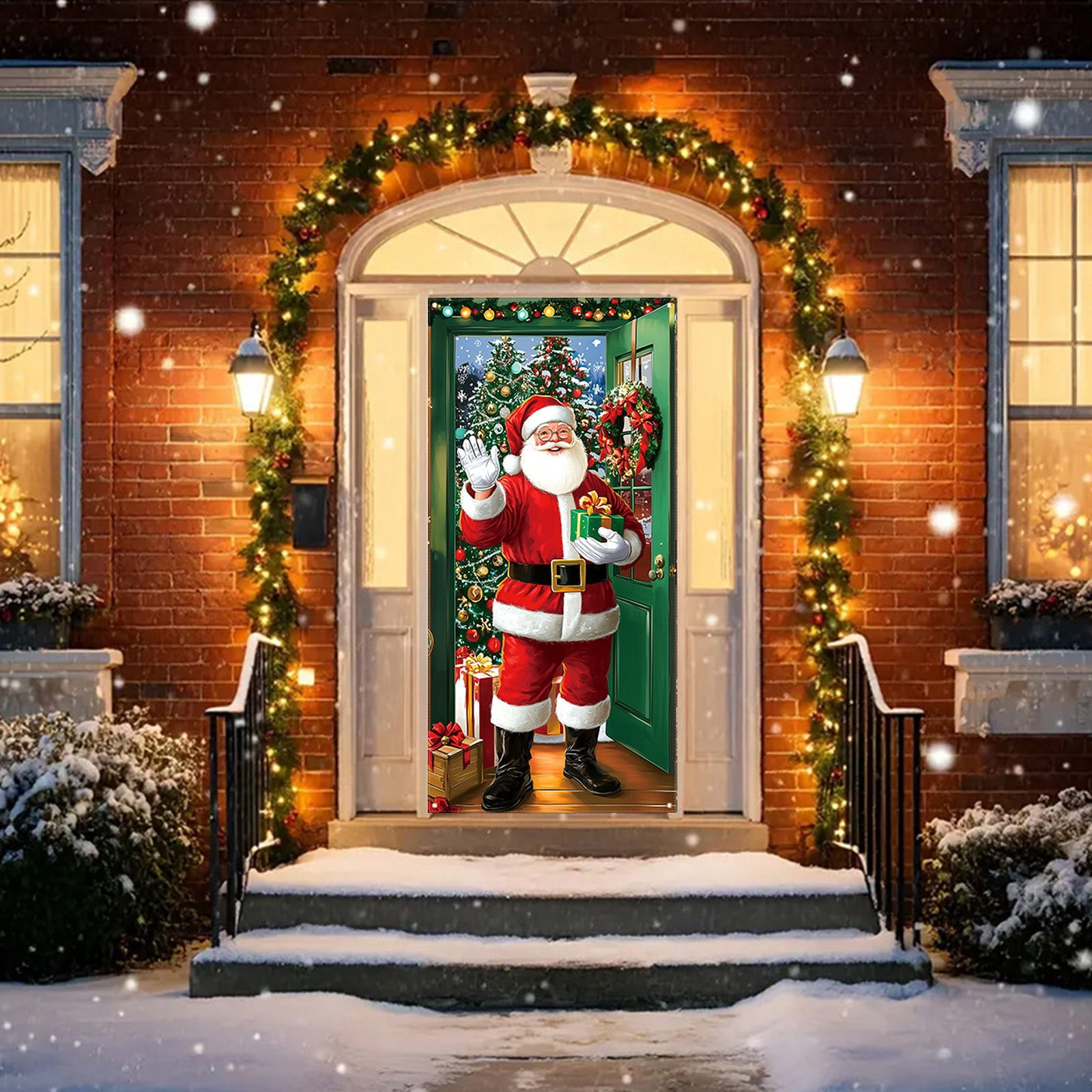 BAOPAI 35x71in Christmas Fabric Door Cover Decoration Enduring Easy ...