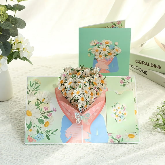 BAOPAI 3D Pop-Up Mother's Day Greeting Card with Handmade Daisy Bouquet ...