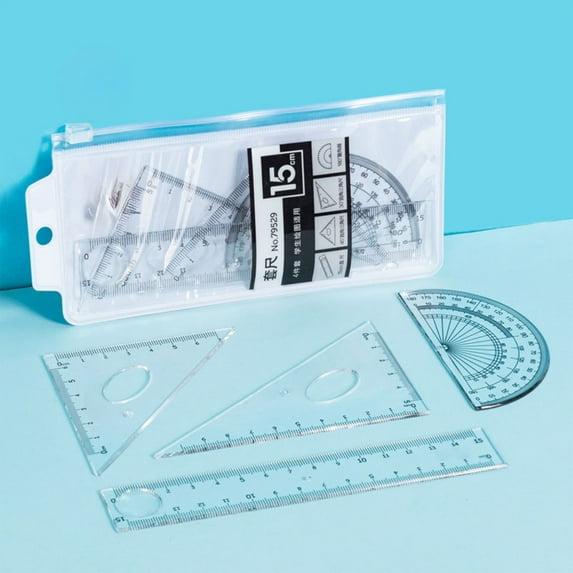 BAOPAI 4-Piece Student Transparent Shatterproof Ruler Set Enduring Safe ...