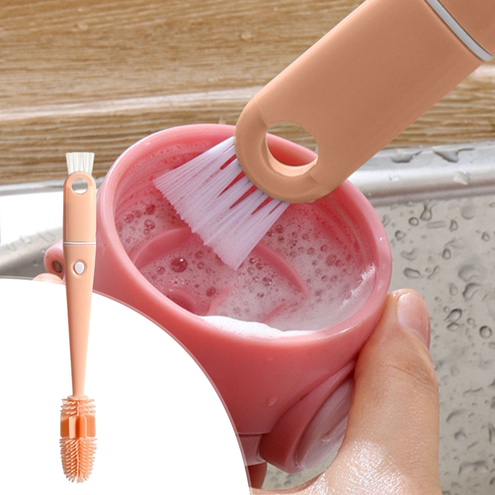 BAOPAI 4-in-1 Long Handle Cup Cleaning Brush with 360° Rotation for No ...
