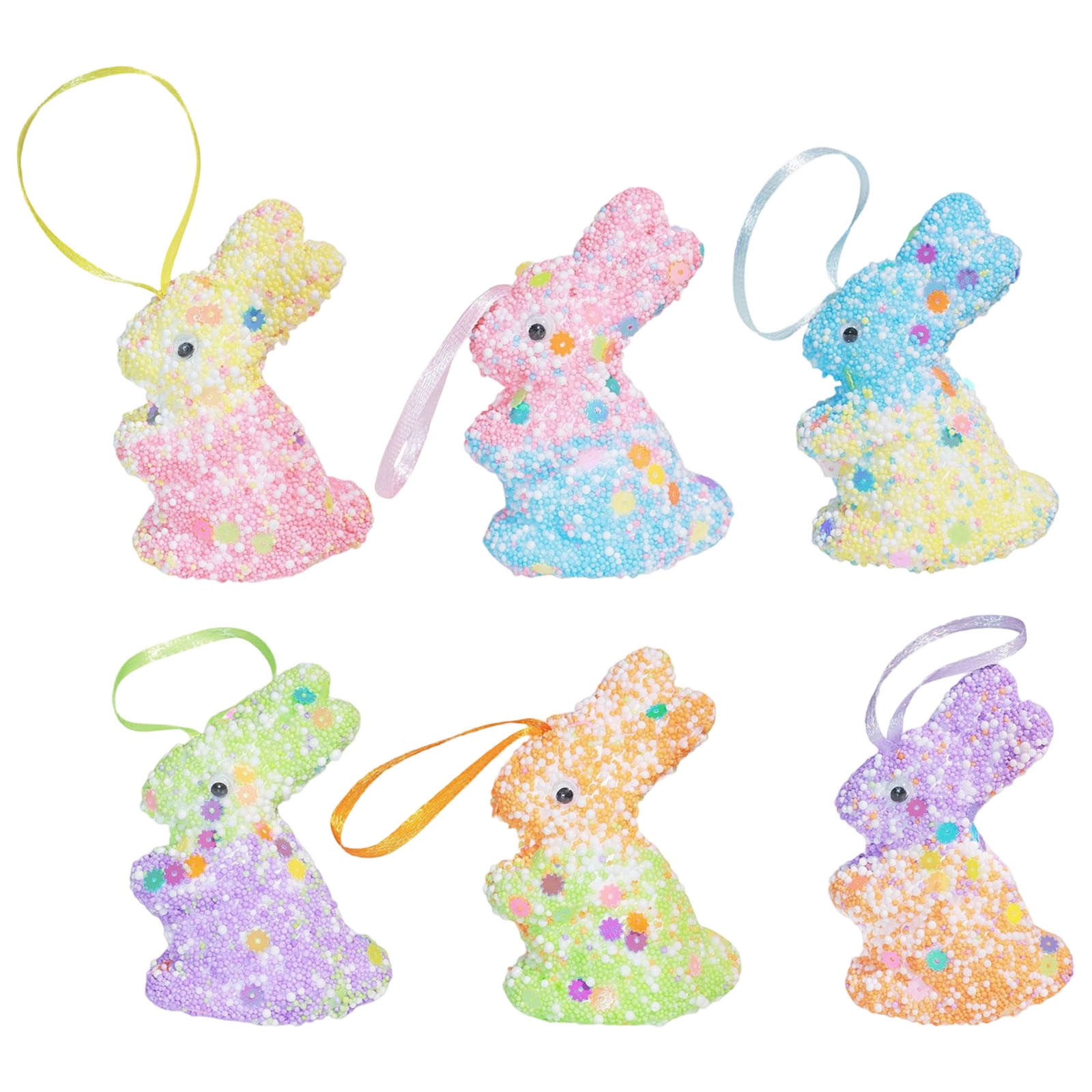 BAOPAI 6-Piece Easter Color-Foam Rabbits Hanging Ornaments Bright ...