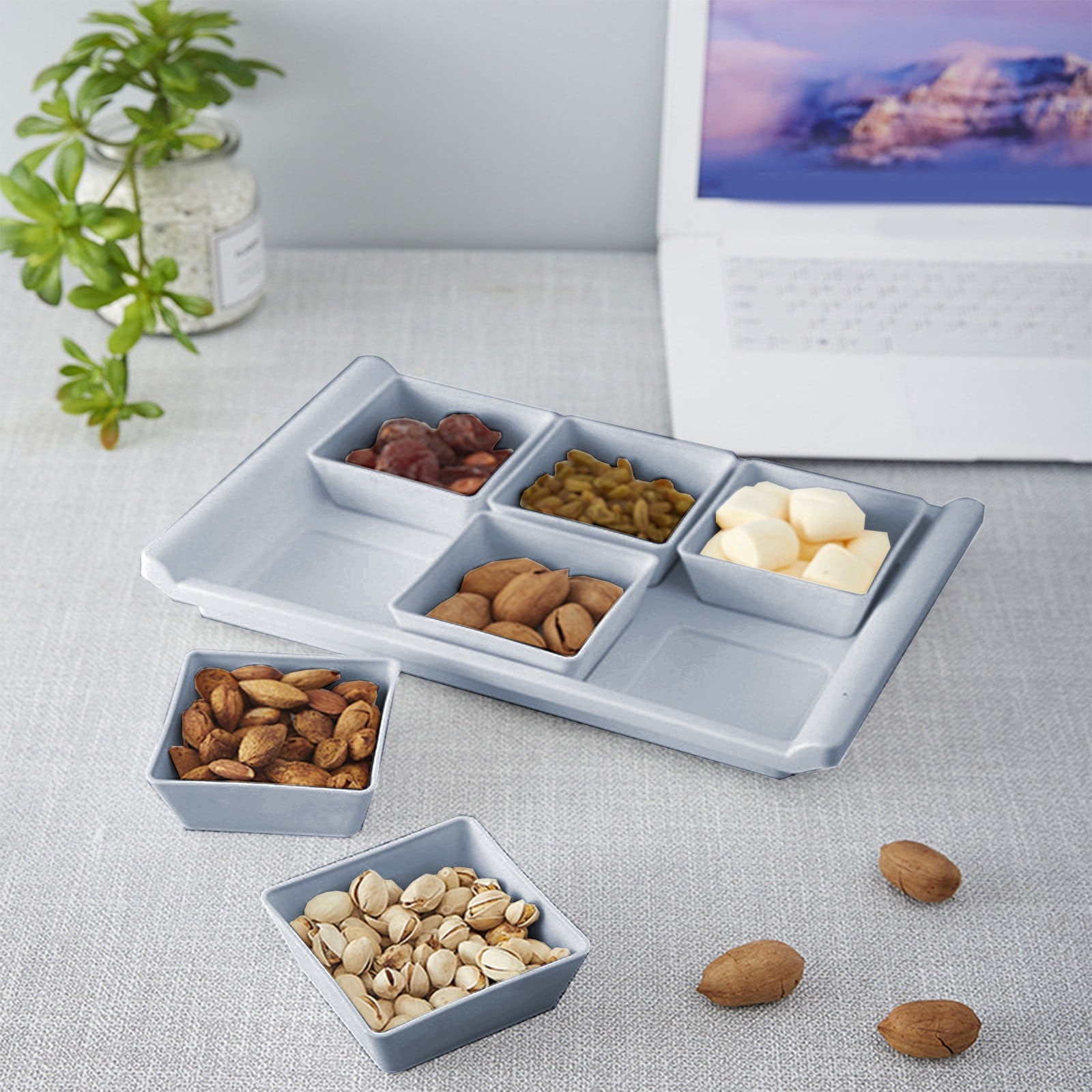 BAOPAI 6-Slot Snack and Fruit Serving Tray with Removable Compartments ...